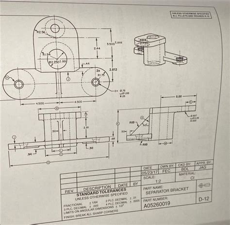 Assignment D 12 Separator Bracket Print Reading For