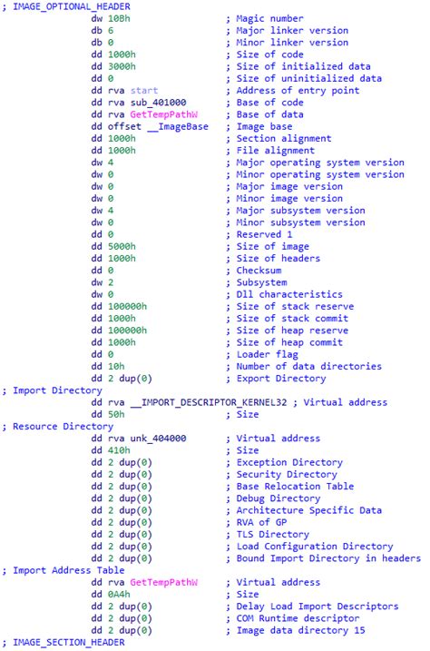 Portable Executable How Do I Show The Pe Headers In Ida Pro Stack