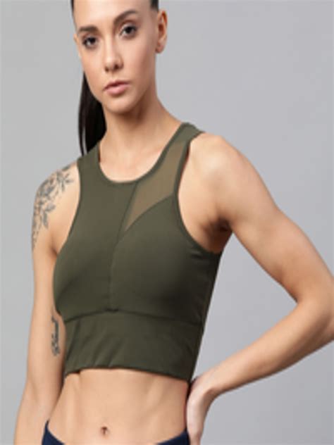 Buy Skyria Olive Green Solid Non Wired Heavily Padded Rapid Dry Sports Bra Ssu009d1xs Bra For