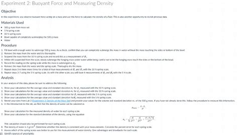 Experiment 2 Buoyant Force And Measuring Density