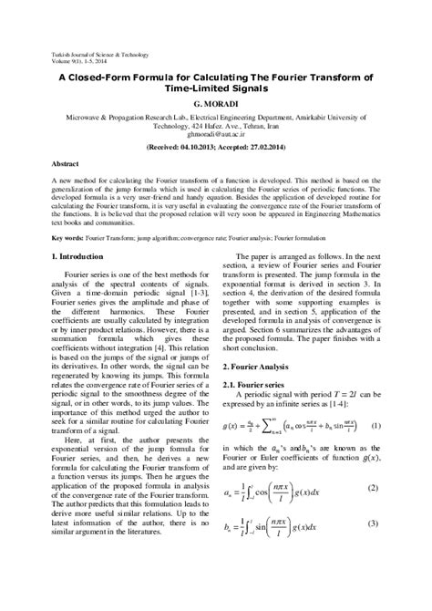 Pdf A Closed Form Formula For Calculating The Fourier Transform Of