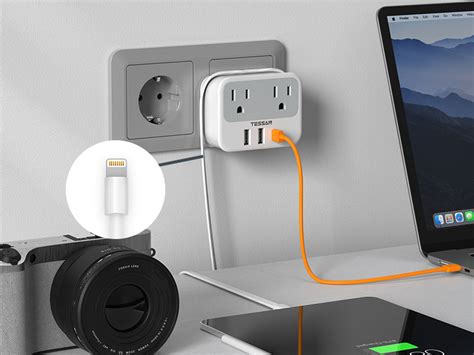 Amazon Com European Travel Plug Adapter Tessan Type C Power Adaptor Built In Lightning Cable