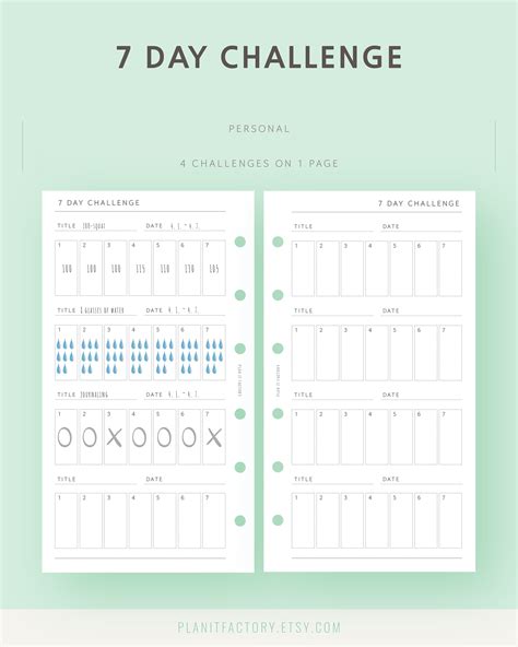 7 Day Challenge Tracker Printable Planner Page Personal Size Minimalist Weekly Habit Tracker Pdf