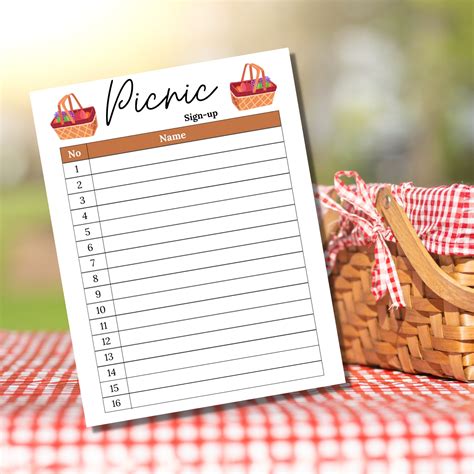 Potluck Sign Up Sheet Picnic Potluck Sign Up Sheet Picnic Potluck Sheet
