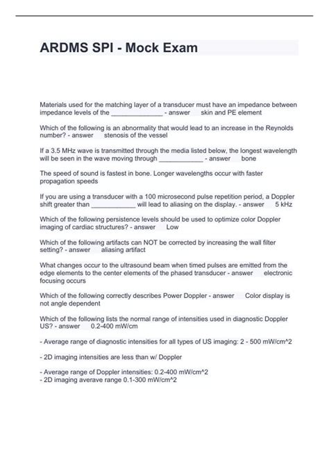 ARDMS SPI Mock Exam Questions And Answers 2024 ARDMS SPI Stuvia US