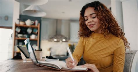 Thinking Writing And Woman In Home On Laptop With Ideas For Assignment