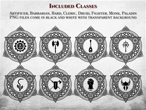 Dnd Class Emblems Svg Png Every Class Icon Incl Artificer Celtic Viking
