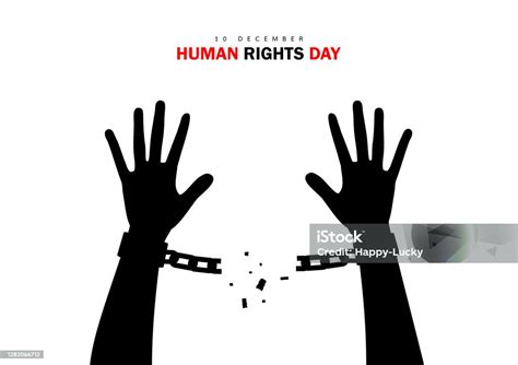 인권의 날 국제 평화 손의 실루엣은 체인을 깨는 것입니다 억압 노예 제도 평등으로부터자유의 개념 흰색 배경에 만화 플랫 스타일 디자인 벡터 그림입니다 부서짐에 대한 스톡