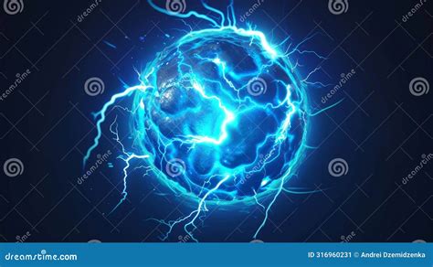 Lightning Strike Plasma Sphere Or Magical Energy Flash In Blue Color Isolated On Black