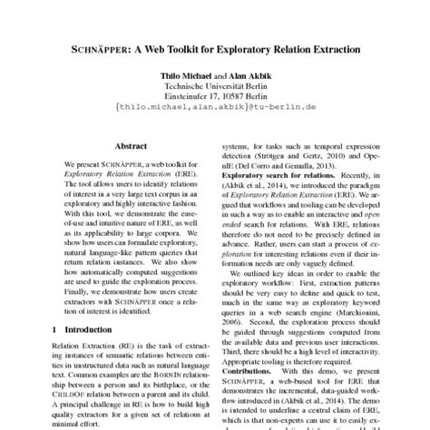 SchnÄpper A Web Toolkit For Exploratory Relation Extraction Acl