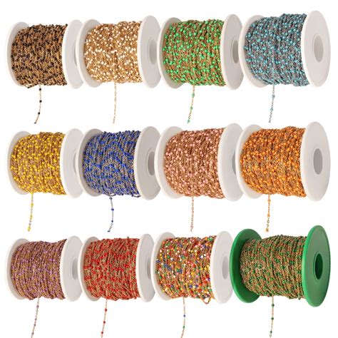 쥬얼리 제작용 스테인리스 스틸 비즈 체인 수지 에나멜 위성 비즈 다채로운 체인 목걸이 팔찌 1 M Aliexpress