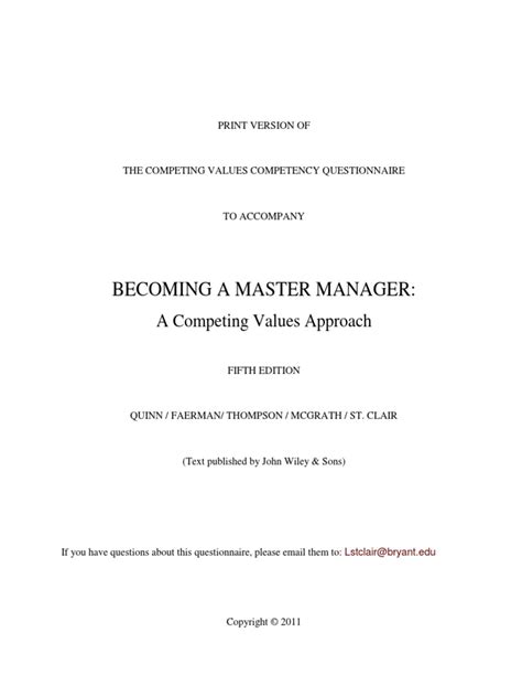 Competing Values Competency Questionnaire Pdf Competence Human