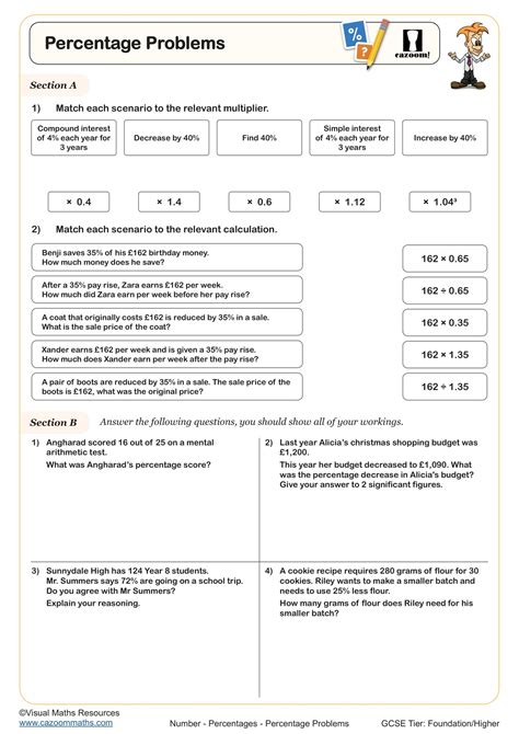 Percentage Problems Worksheet Printable Pdf Year 9 And 10 And Number