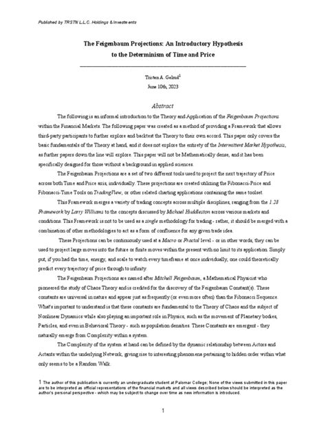 the feigenbaum projections an introductory hypothesis to the