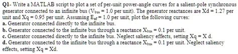 Solved Ql Write A Matlab Script To Plot A Set Of Per Unit Power Angle
