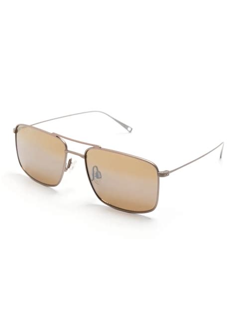 Maui Jim Aeko Square Pilot Frame Sunglasses Brown Farfetch Uk