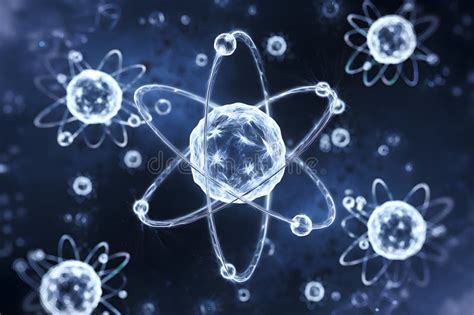 Atomic Structure With Electron Orbits Deep Blue Backdrop Suggests Vastness Stock Illustration