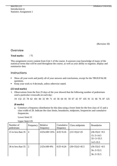 Combined Assignment Math 215 Introduction To Statistics Assignment 1