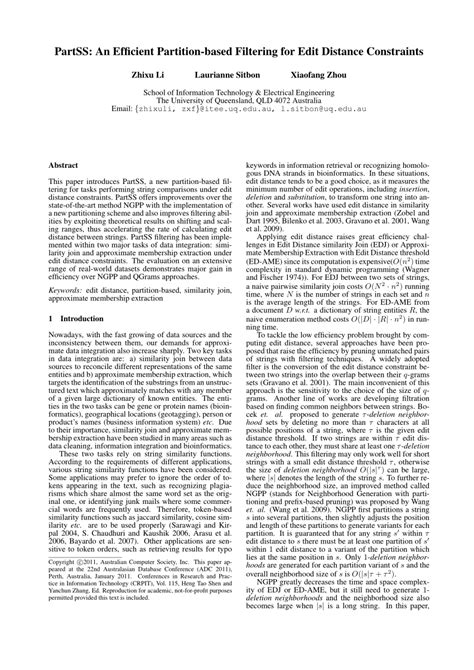 Pdf Partss An Efficient Partition Based Filtering For Edit Distance Constraints