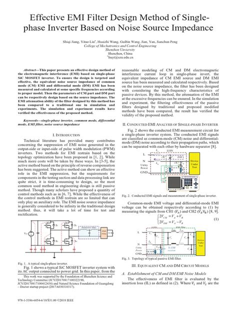 Effective Emi Filter Design Method Of Singlephase Inverter Based On