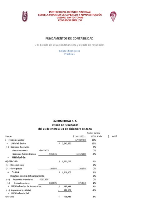 U2a4 Estados De Situación Financiera Y De Resultados Pdf Estado De