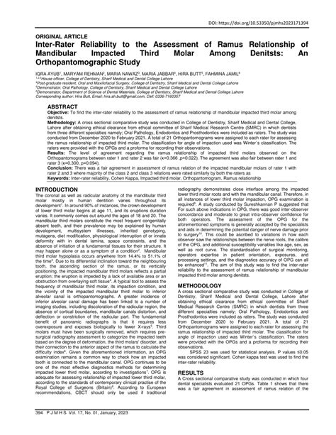Pdf Inter Rater Reliability To The Assessment Of Ramus Relationship Of Mandibular Impacted