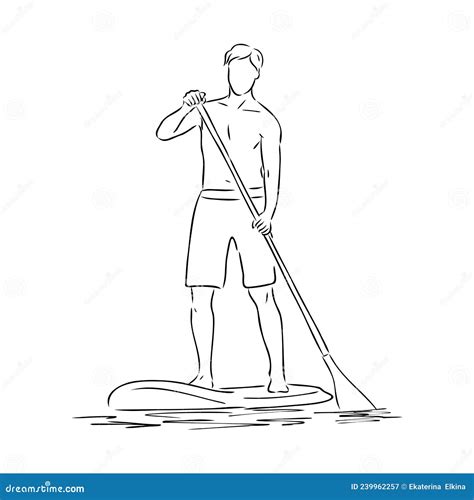 Stand Up Paddle Surfing Boarding Single Female Surfer With Paddle