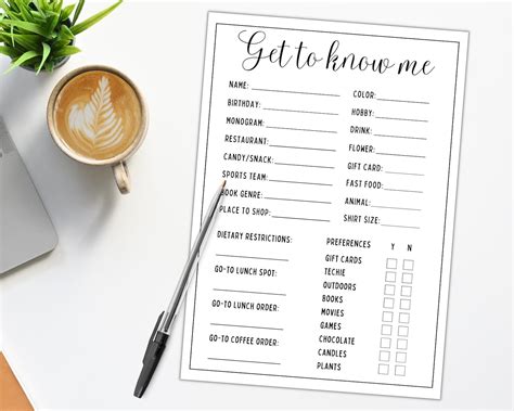 Employee Favorites List Get To Know Me Questionnaire Printable Etsy