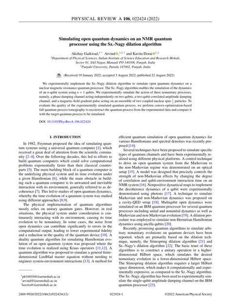 Pdf Simulating Open Quantum Dynamics On An Nmr Quantum Processor