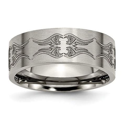 Titanium Brushed Laser Design 8mm Flat Band Size 105 Made In China