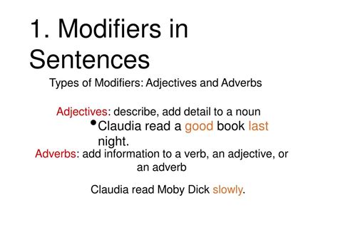 PPT Correcting Misplaced Dangling Modifiers Part 1 Modifiers In Sentences PowerPoint