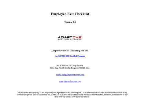 Employee Exit Checklist Template Excel XLS