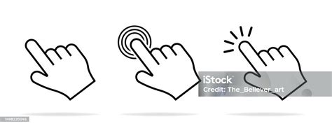 손 포인터 아이콘입니다 손가락 클릭 포인터 클릭 커서 화살표 아이콘입니다 컴퓨터 마우스를 클릭합니다 흰색 배경에 벡터 그림입니다