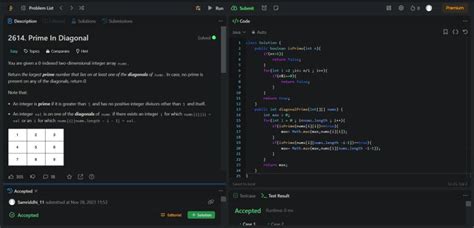 Day 58 Of 100daysofcode Challenge Prime In Diagonal Samriddhi