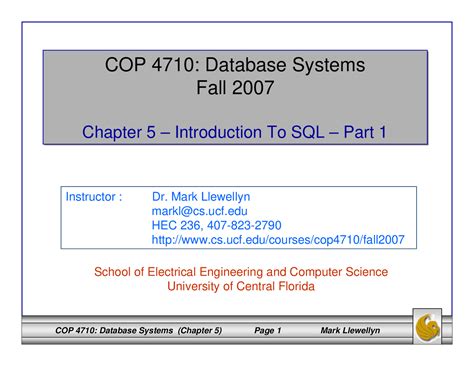 Introduction To Structured Query Language Database Systems Cop 4710