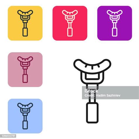 흰색 배경에 격리 된 포크 아이콘에 검은 줄 소시지 구운 소시지와 향기 표지판 색상 정사각형 단추로 아이콘을 설정합니다 벡터 검은색에 대한 스톡 벡터 아트 및 기타 이미지