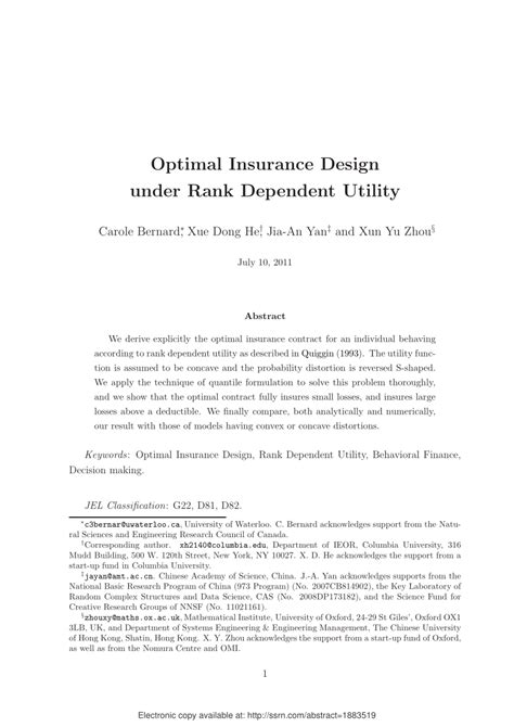 Pdf Optimal Insurance Design Under Rank Dependent Expected Utility