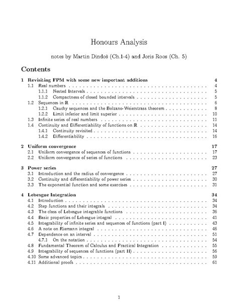 Analysis Lecture Note Honours Analysis Notes By Martin Dindoˇs Ch