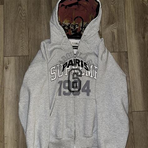 Mason Margiela X Supreme Grey Mens Zip Up Hoodie Depop