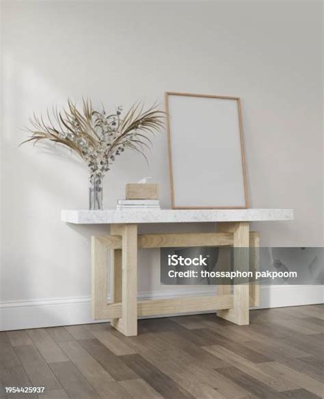 모형 프레임 대리석 나무 다리 콘솔 현대 인테리어 디자인 요소 모형 3d 렌더링에 가정 디자인에서 빈 포스터 0명에 대한 스톡 사진 및 기타 이미지 Istock