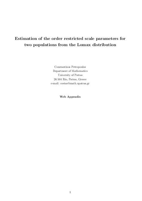 Pdf Estimation Of The Order Restricted Scale Parameters For Two Populations From The Lomax
