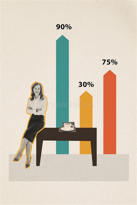 Vertical Creative Collage Poster Mature Businesswoman Successful Graphic Charts Progress Arrows