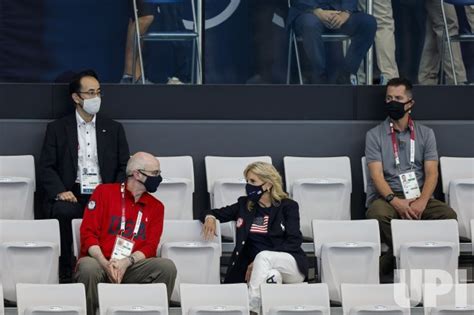 Photo First Lady Jill Biden Attends Swimimg Preliminary At The Tokyo