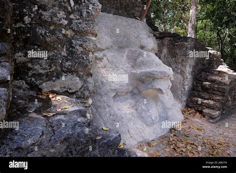A Large Stuccoed Stone Mask Dated From The Late Pre Classic Period