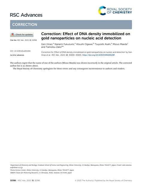 Pdf Correction Effect Of Dna Density Immobilized On Gold Nanoparticles On Nucleic Acid Detection
