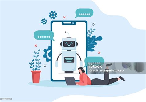 로봇 가상 지원 또는 챗봇 배경 벡터 일러스트레이션 온라인 기술 지원 및 메시징을 통해 사용자 스마트폰 대화 인터넷 봇에 대한 스톡 벡터 아트 및 기타 이미지 Istock
