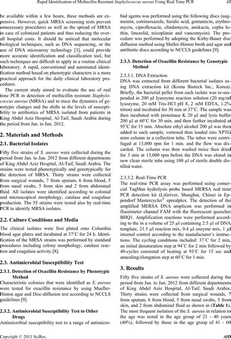 Rapid Identification Of Methicillin Resistant Staphylococcus Aureus Using Real Time Pcr