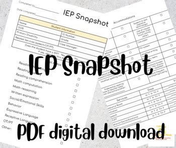 IEP Snapshot By Teaching Exceptional Minds TPT