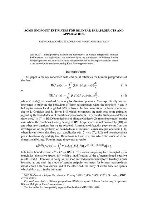 Pdf Some Endpoint Estimates For Bilinear Paraproducts And Applications