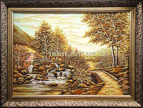 Купити Бурштинова картина «Водоспад №198 за ціною від 700 грн Янтарна Галерея